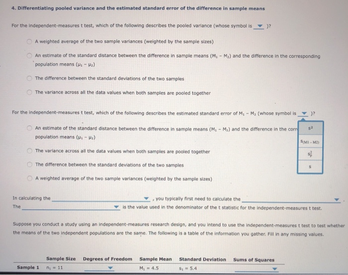 Solved 4. Differentiating pooled variance and the estimated | Chegg.com