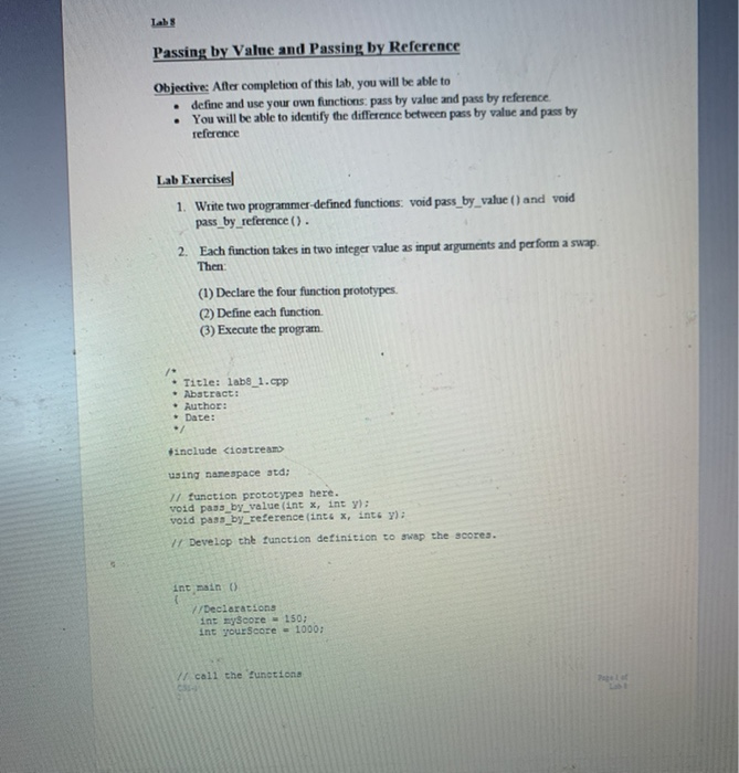 Solved Labs Passing by Value and Passing by Reference | Chegg.com