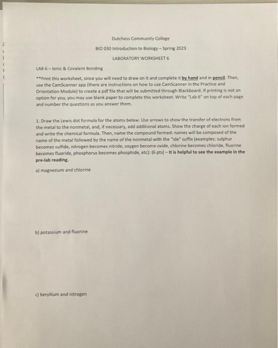 LAs 6 - lonic 8 Covalent Bonding **Print this | Chegg.com