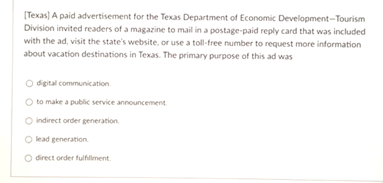 Solved [Texas] ﻿A paid advertisement for the Texas | Chegg.com