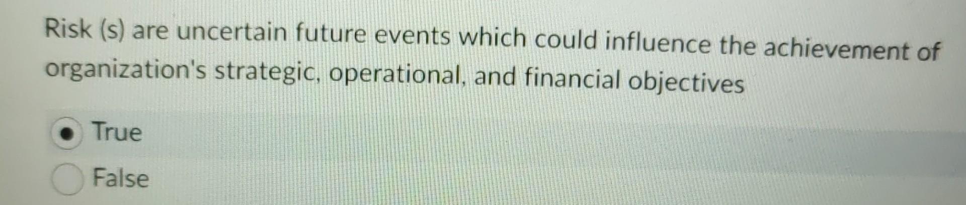 Solved Risk (s) are uncertain future events which could | Chegg.com