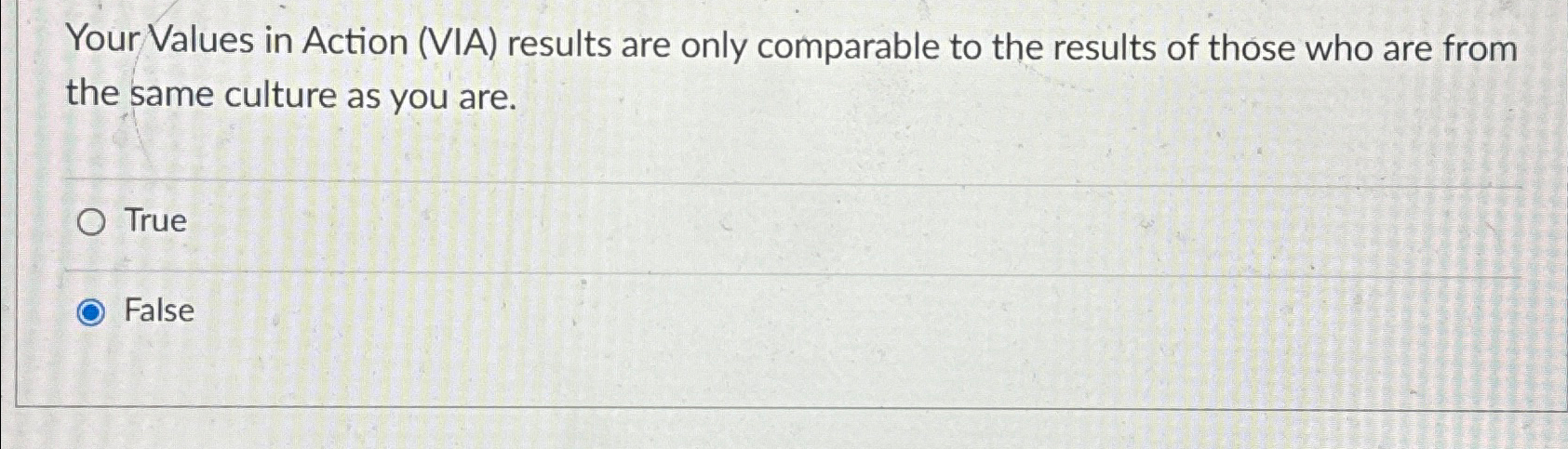 Solved Your Values in Action (VIA) ﻿results are only | Chegg.com