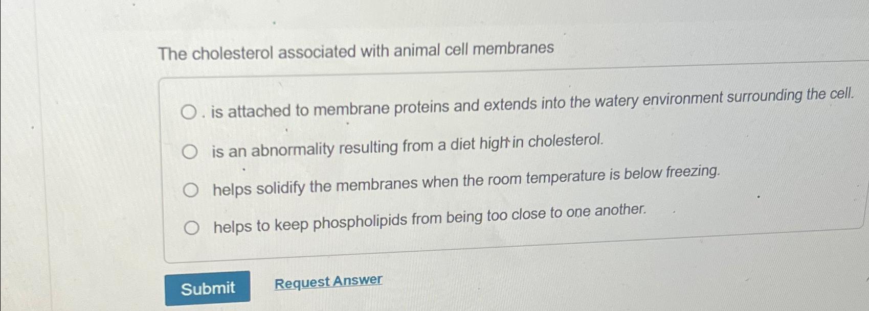 Solved The cholesterol associated with animal cell | Chegg.com