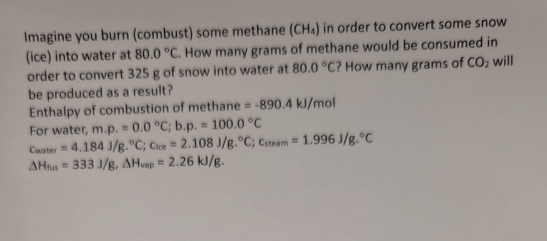 Solved Imagine you burn (combust) some methane (CH4) in | Chegg.com