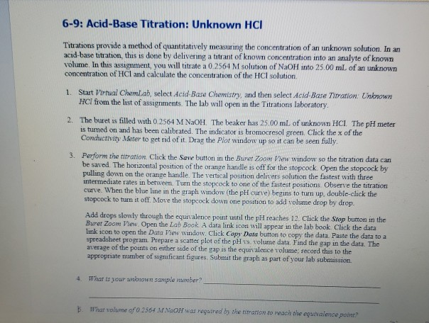 6-9: Acid-Base Titration: Unknown HCI Titrations | Chegg.com