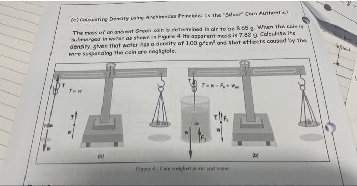 Solved (c) Calculating Densify using Archimedes Principle: | Chegg.com