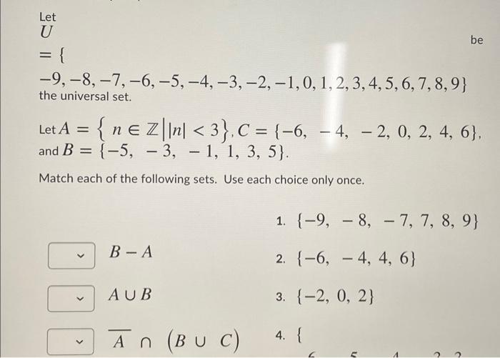 Solved Match each of the following sets. Use each choice | Chegg.com