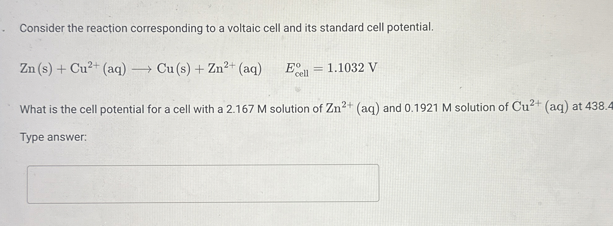 Solved Consider the reaction corresponding to a voltaic cell | Chegg.com