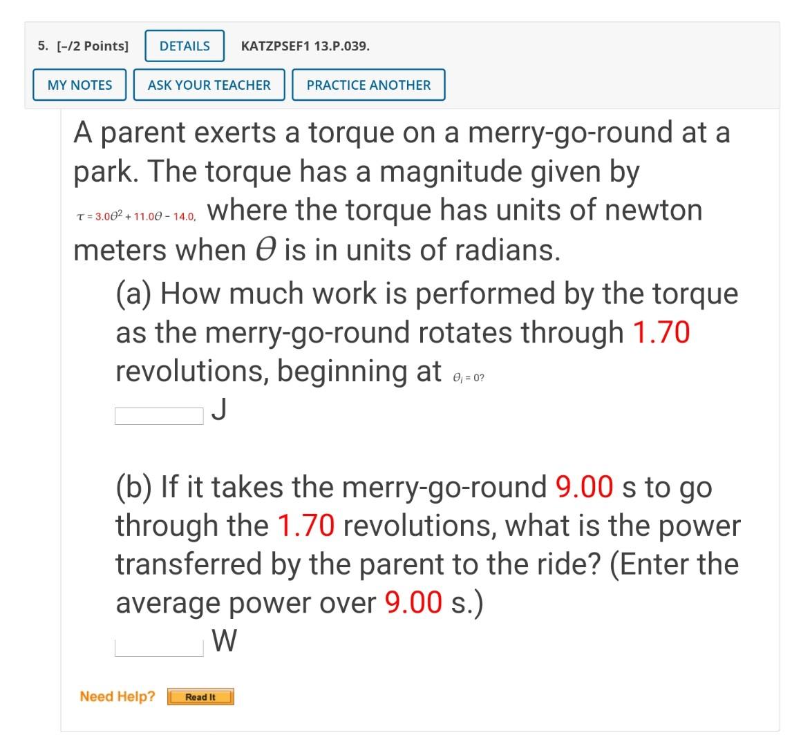 Solved 5. [-12 Points) DETAILS KATZPSEF1 13.P.039. MY NOTES | Chegg.com Solved 5. [-12 Points) DETAILS KATZPSEF1 13.P.039. MY NOTES | Chegg.com