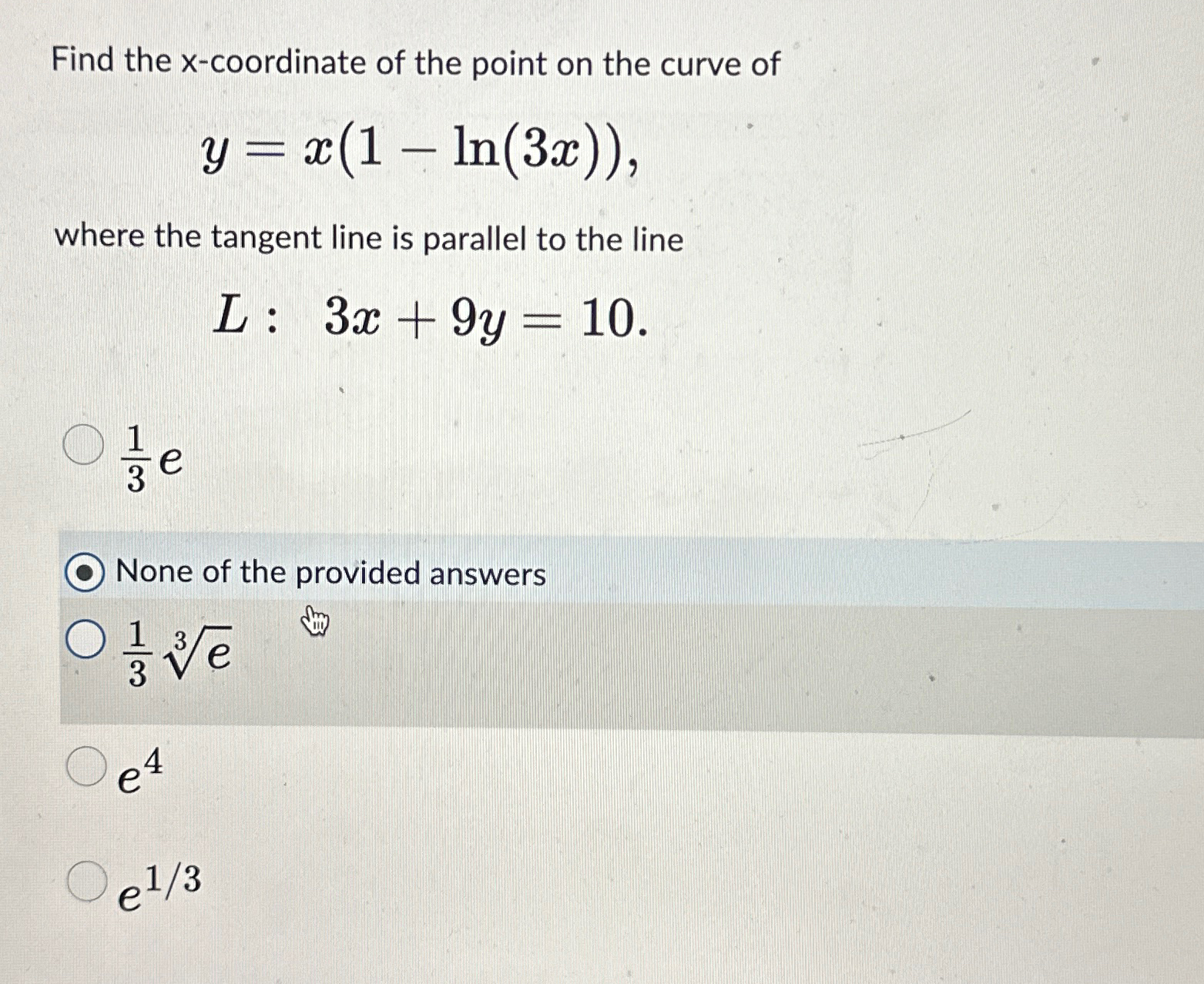 Solved Find the x-coordinate of the point on the curve | Chegg.com