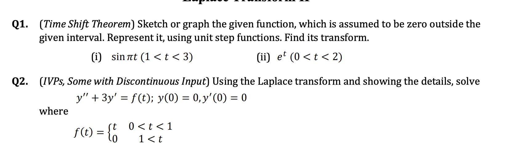 Solved Q1. (Time Shift Theorem) ﻿Sketch or graph the given | Chegg.com