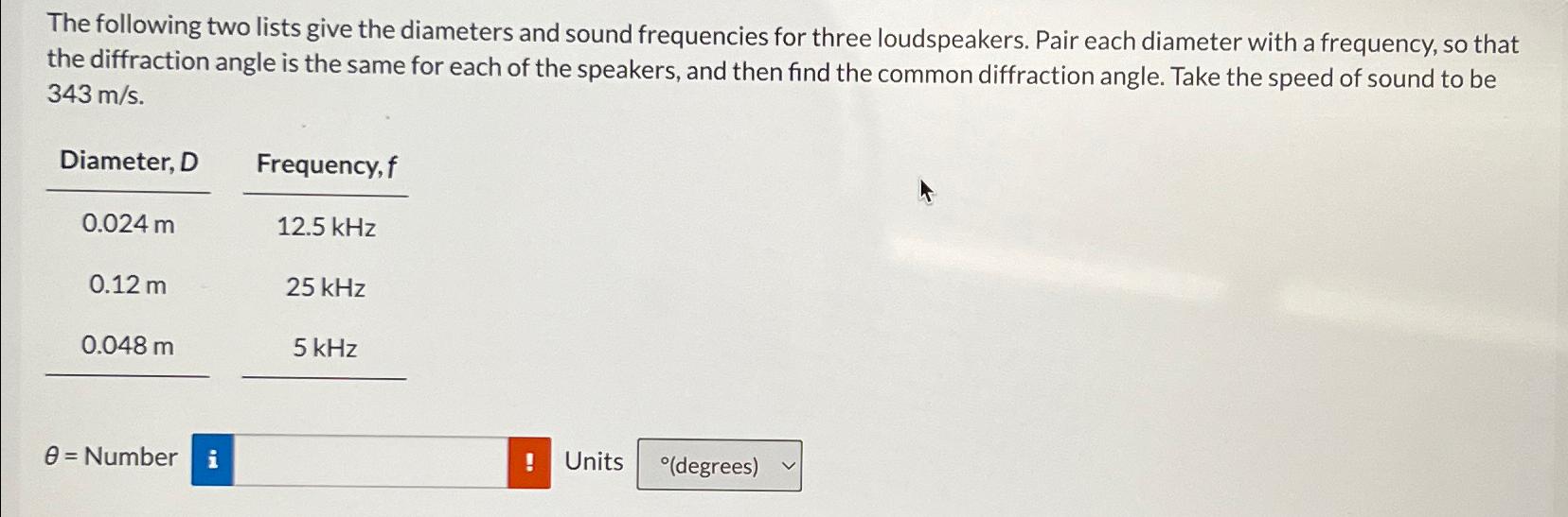 Solved The following two lists give the diameters and sound | Chegg.com