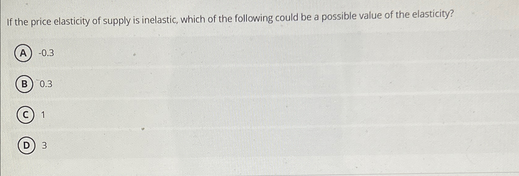 Solved If the price elasticity of supply is inelastic, which | Chegg.com
