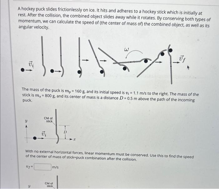 A hockey puck slides frictionlessly on ice. It hits | Chegg.com