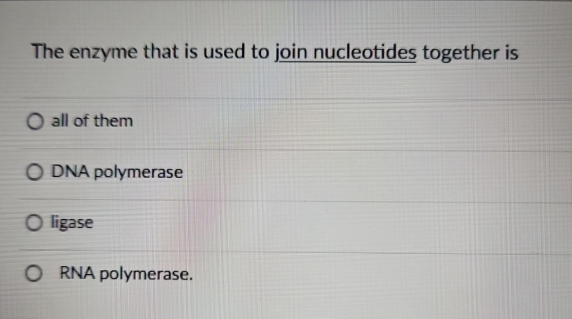 Solved The enzyme that is used to join nucleotides together | Chegg.com