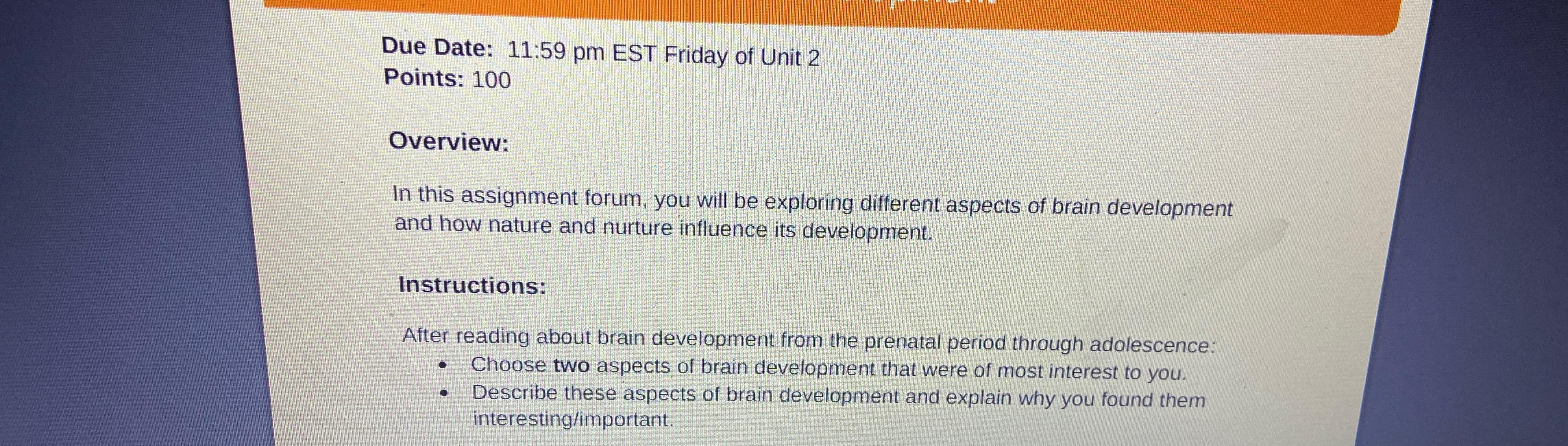 Solved Due Date: 11:59 ﻿pm EST Friday of Unit 2Points: | Chegg.com