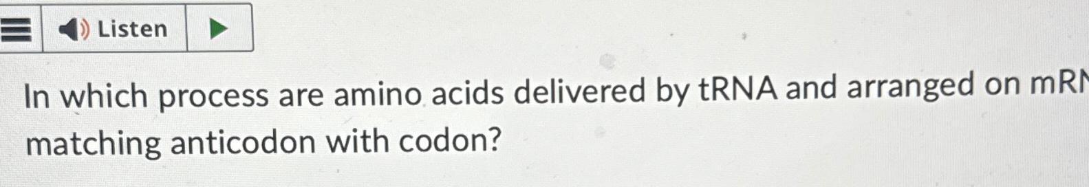 Solved In which process are amino acids delivered by tRNA | Chegg.com