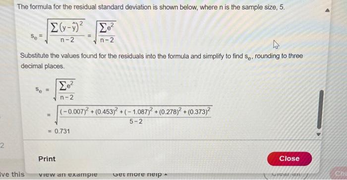 Solved The formula for the residual standard deviation is | Chegg.com