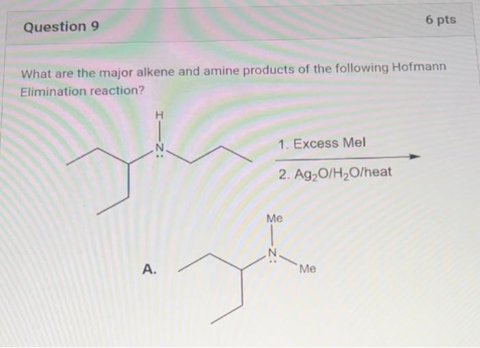 Solved What are the major alkene and amine products of the | Chegg.com