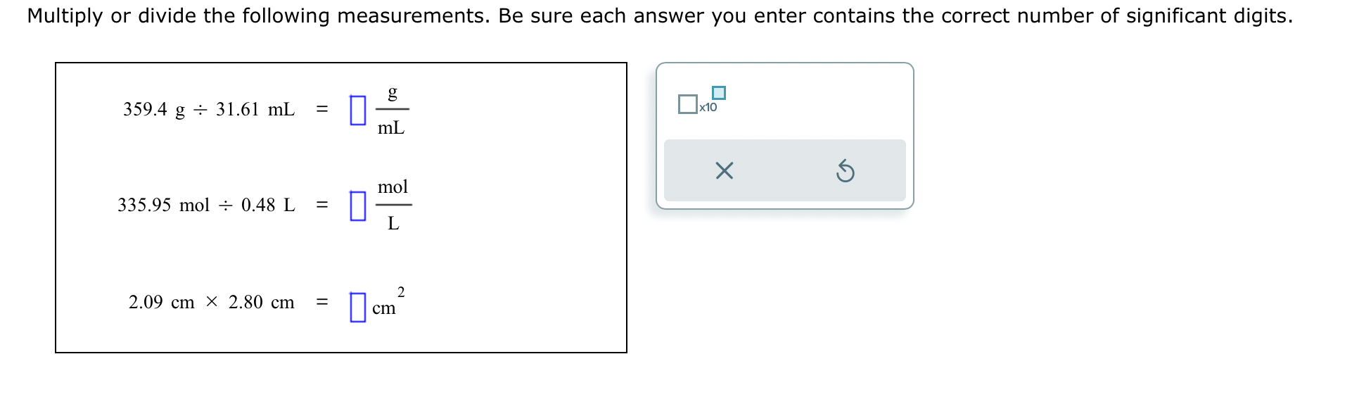 Solved Multiply or divide the following measurements. Be | Chegg.com