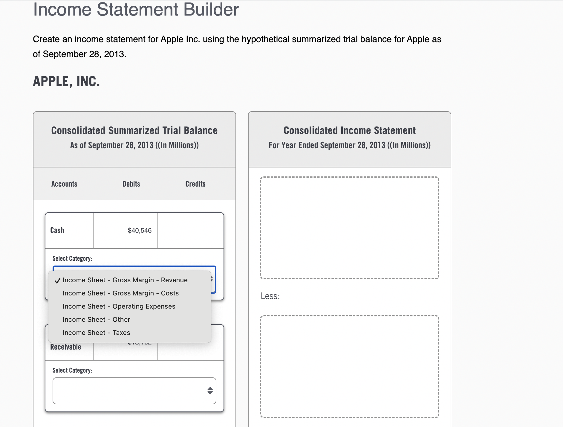Solved Income Statement BuilderCreate an income statement | Chegg.com