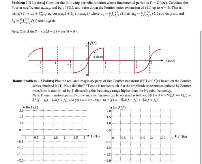 Solved Fourier coefficients a0,an, and bn of f(t), and write | Chegg.com