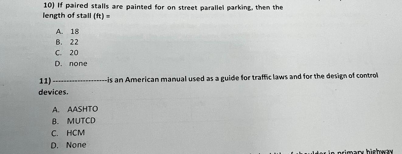 10) If paired stalls are painted for on street | Chegg.com