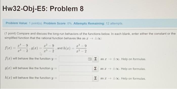 Solved Hw32-Obj-E5: Problem 8 Problem Value: 1 pointis). | Chegg.com