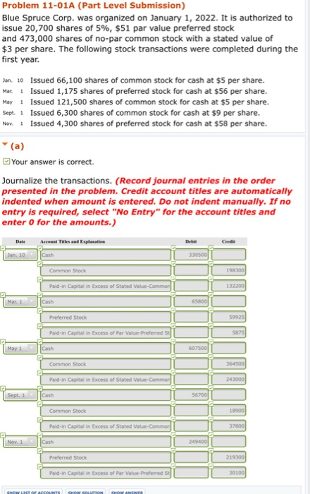 Solved Problem 11-01A (Part Level Submission) Blue Spruce | Chegg.com