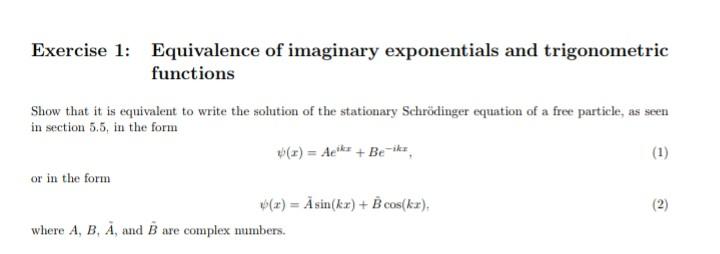 Solved Exercise 1: Equivalence of imaginary exponentials and | Chegg.com