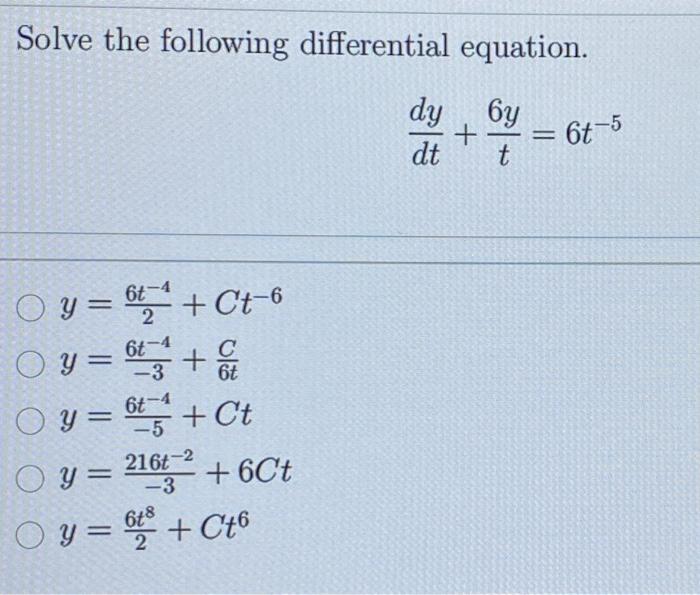 Solved Solve the following differential equation. | Chegg.com