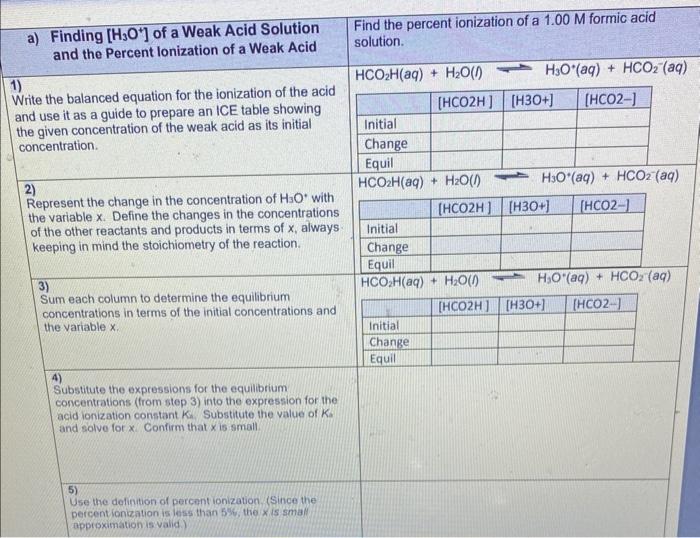 Solved a) Finding [H3O+]of a Weak Acid Solution Find the | Chegg.com