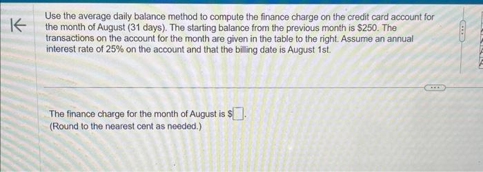 Solved Use the average daily balance method to compute the | Chegg.com