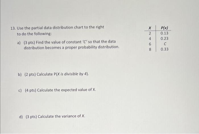 Solved 13. Use the partial data distribution chart to the | Chegg.com