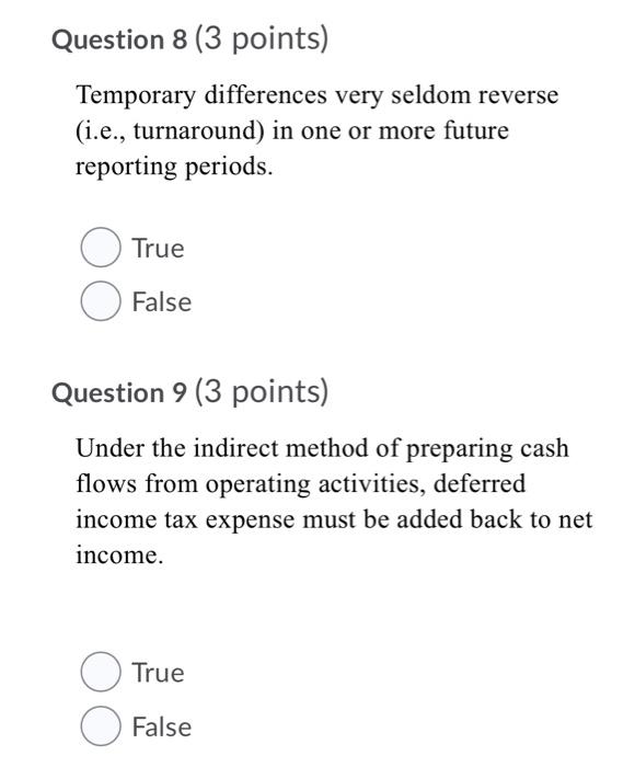Solved Question 8 (3 points) Temporary differences very | Chegg.com