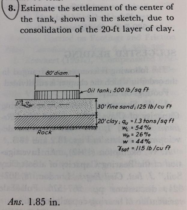 Solved 8. Estimate the settlement of the center of the tank, | Chegg.com