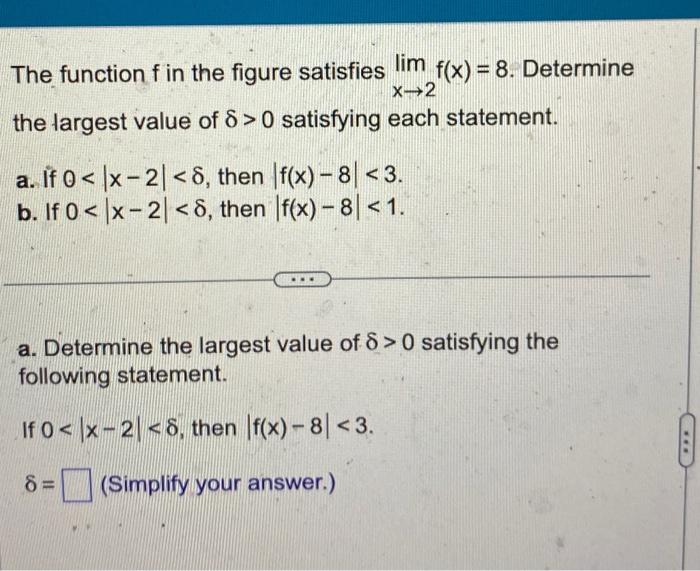 Solved The function f in the figure satisfies limx→2f(x)=8. | Chegg.com