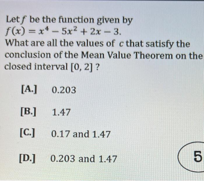 Solved Letf be the function given by f(x) = x4 - 5x2 + 2x - | Chegg.com