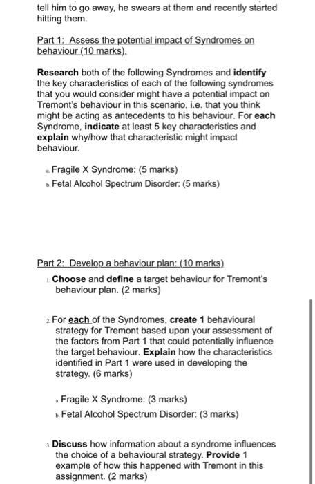 Solved Assignment Scenario Tremont is a 14-year-old boy who | Chegg.com