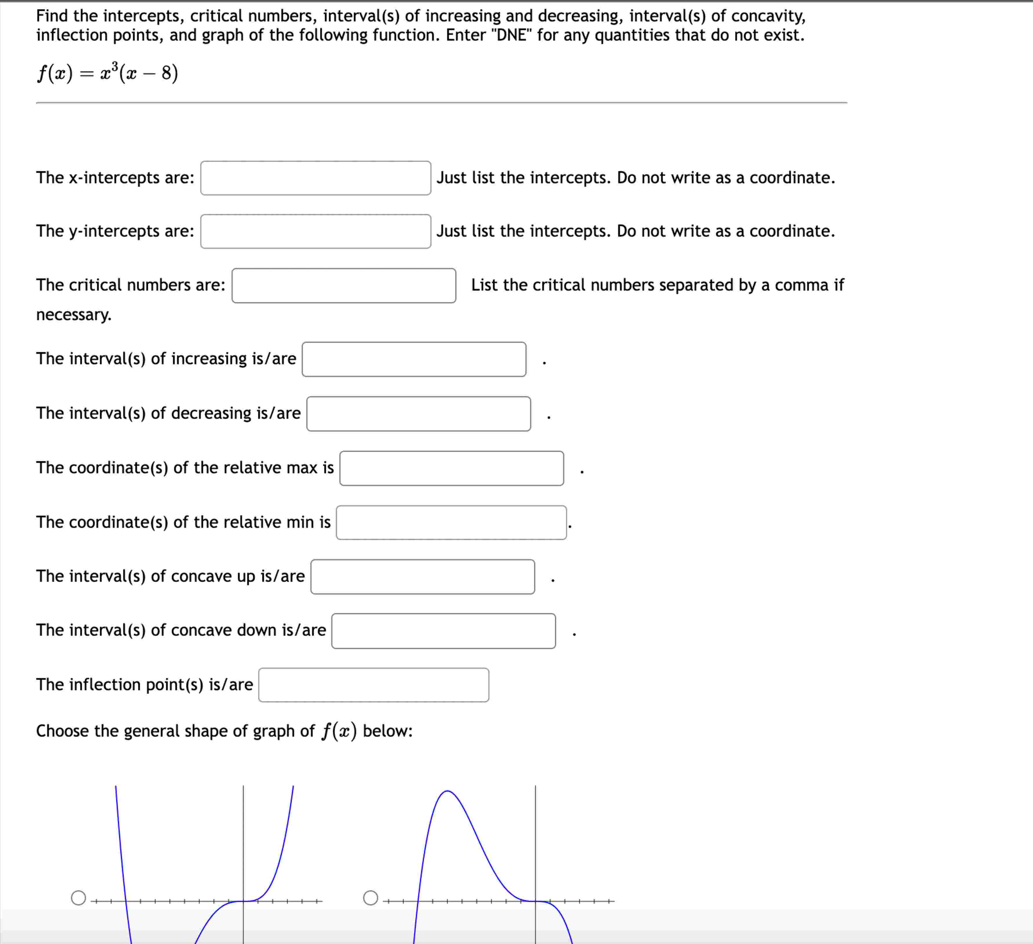 Solved Find the intercepts, critical numbers, interval(s) | Chegg.com
