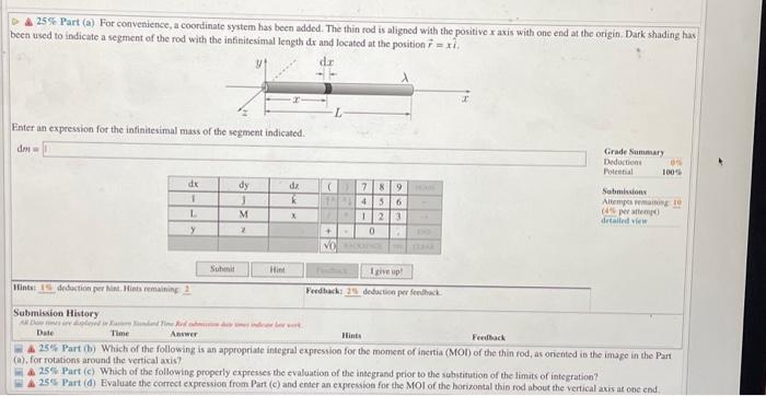 Solved (5\%) Problem 13: A thin uniform rod with mass M and | Chegg.com