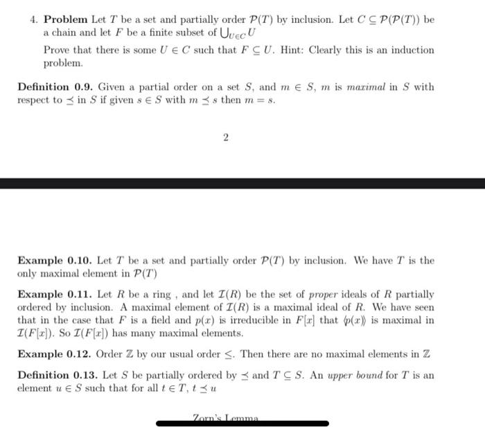 Solved 4. Problem Let T be a set and partially order P(T) by | Chegg.com
