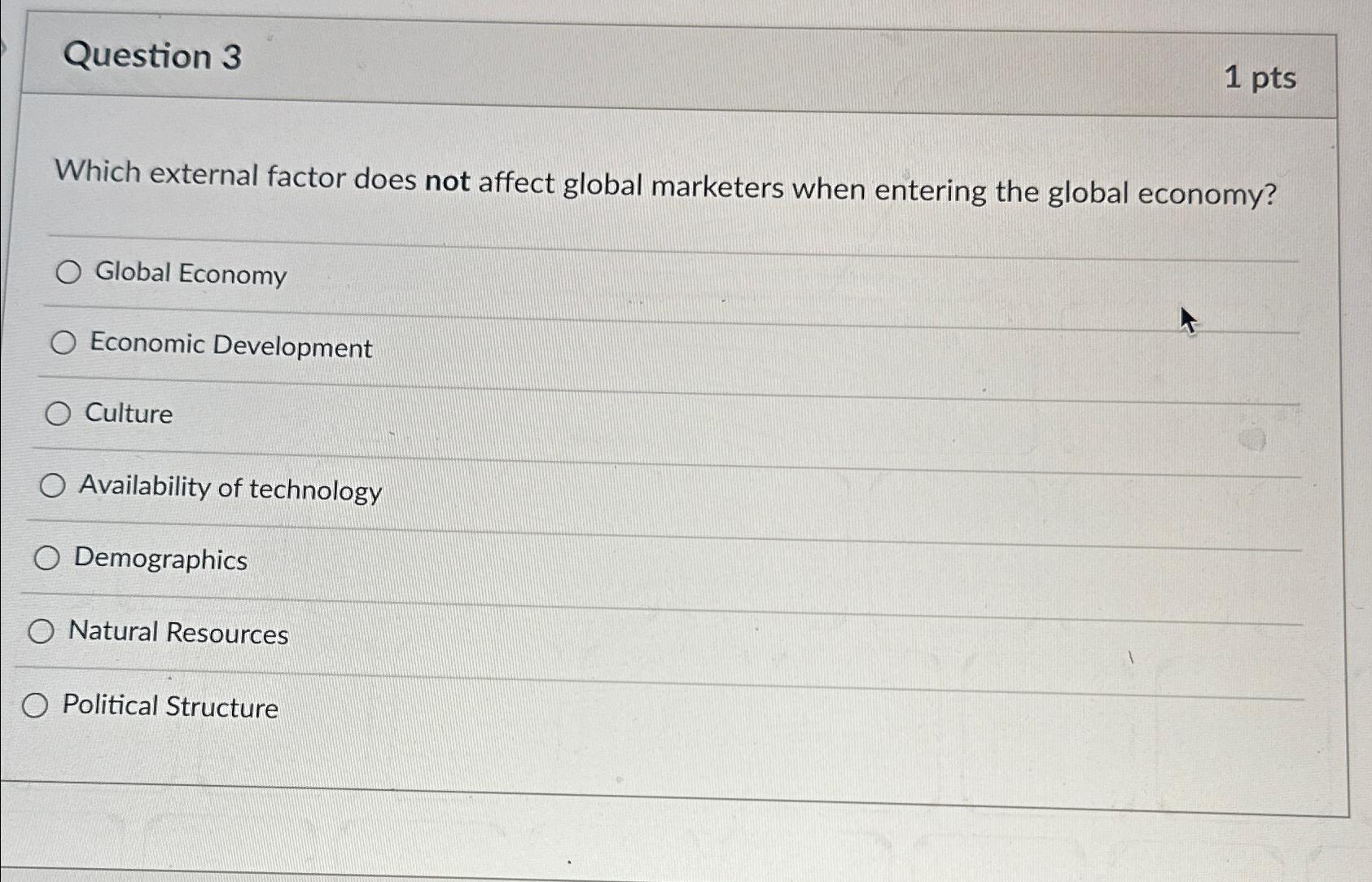 Solved Question 31ptsWhich external factor does not affect | Chegg.com