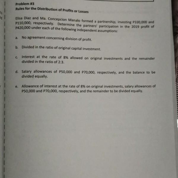 Solved Problem #3 Rules for the Distribution of Profits or | Chegg.com