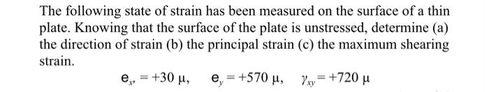 Solved The following state of strain has been measured on | Chegg.com