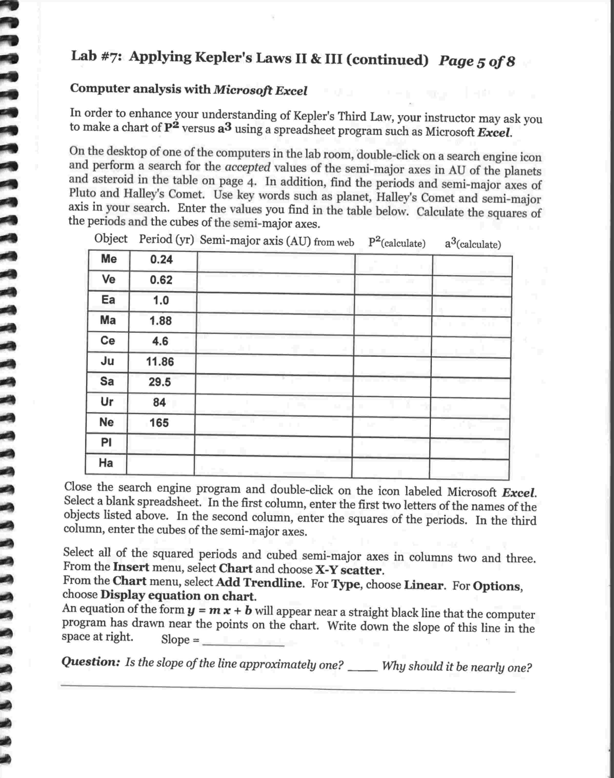 Lab #7: Applying Kepler's Laws II & III (continued) | Chegg.com