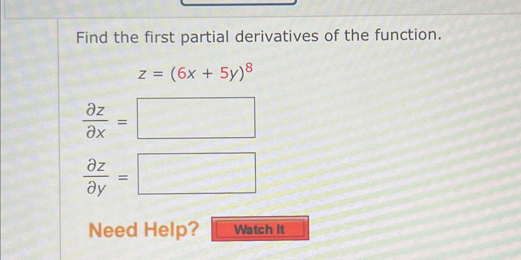 Solved Find the first partial derivatives of the | Chegg.com