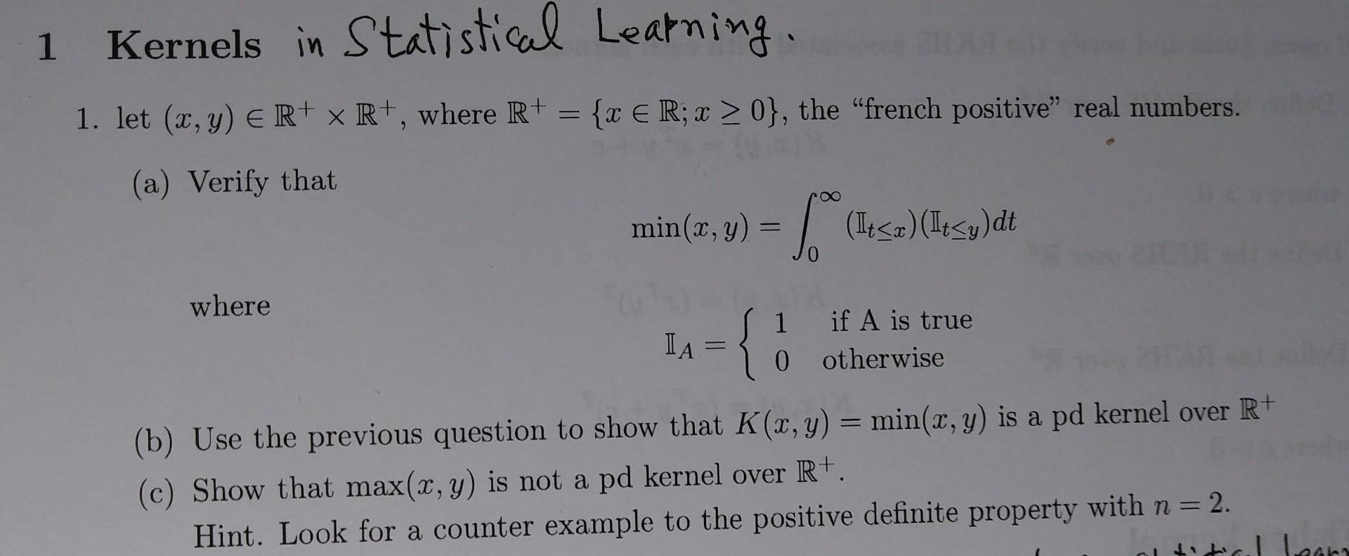 Solved 1 Kernels in Statistical Learning. 1. let | Chegg.com