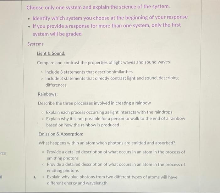 Solved Choose only one system and explain the science of the | Chegg.com