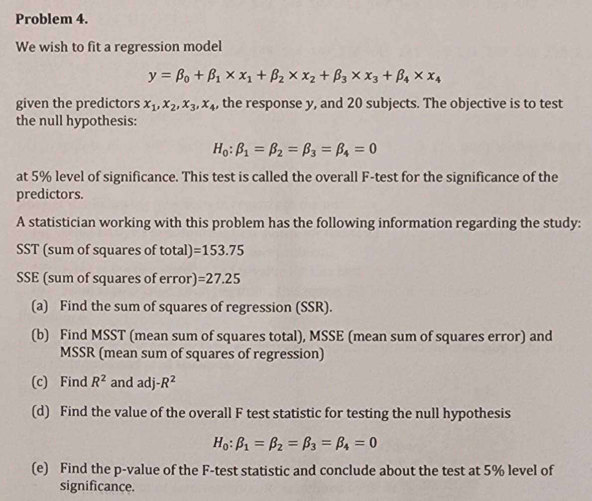 Solved We wish to fit a regression model | Chegg.com
